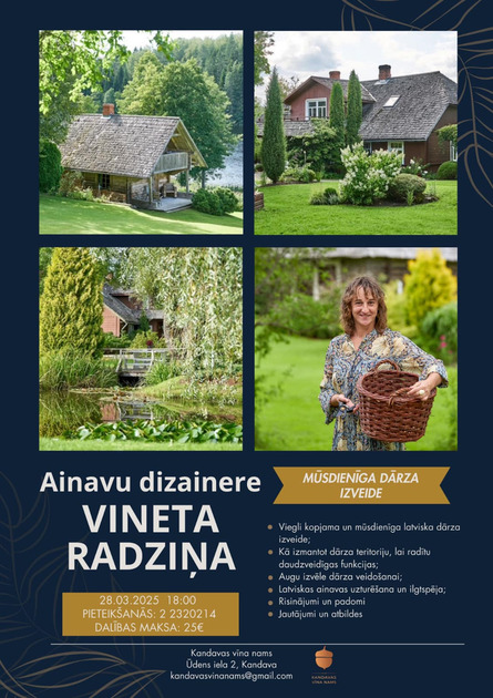 Tikšanās ar ainavu dizaineri Vinetu Radziņu! 28.03.2025 18:00 - 20:00